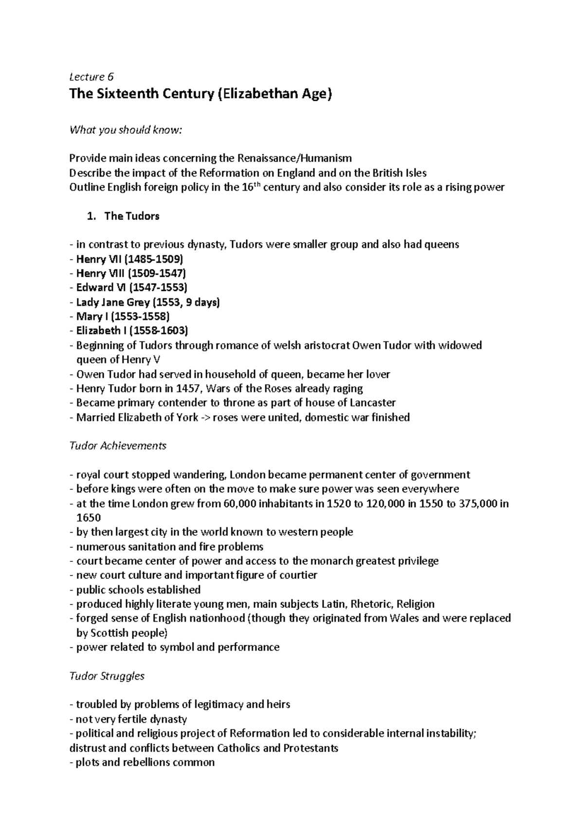 Lecture 6 - The 16th century; Introduction to British Cultural Studies ...