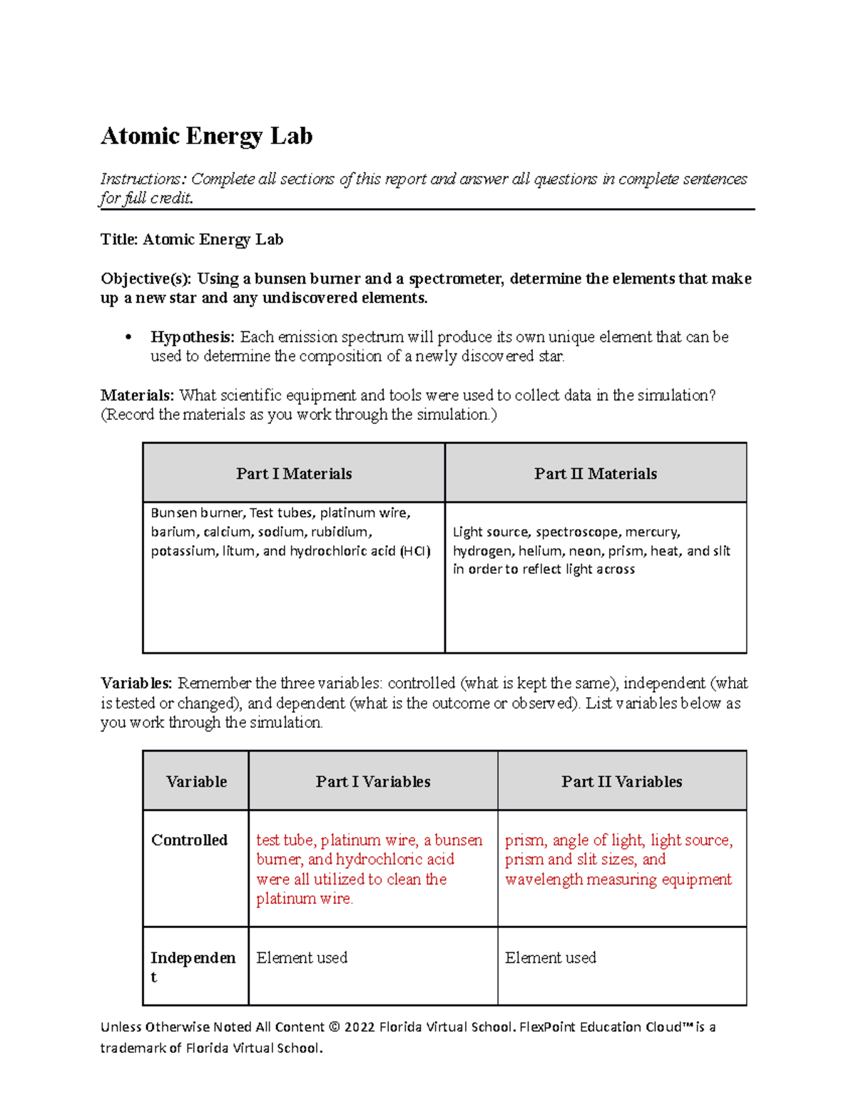 Atomic energy lab (1) - n/a - Atomic Energy Lab Instructions: Complete ...