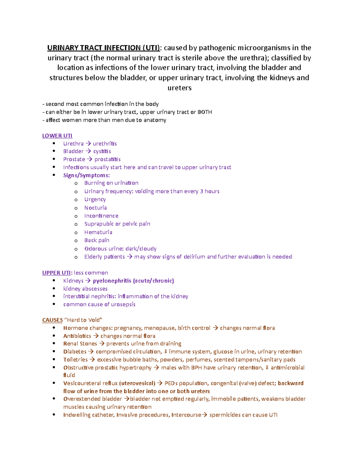 Urinary Tract Infection (UTI) Causes Symptoms and Management - Studocu