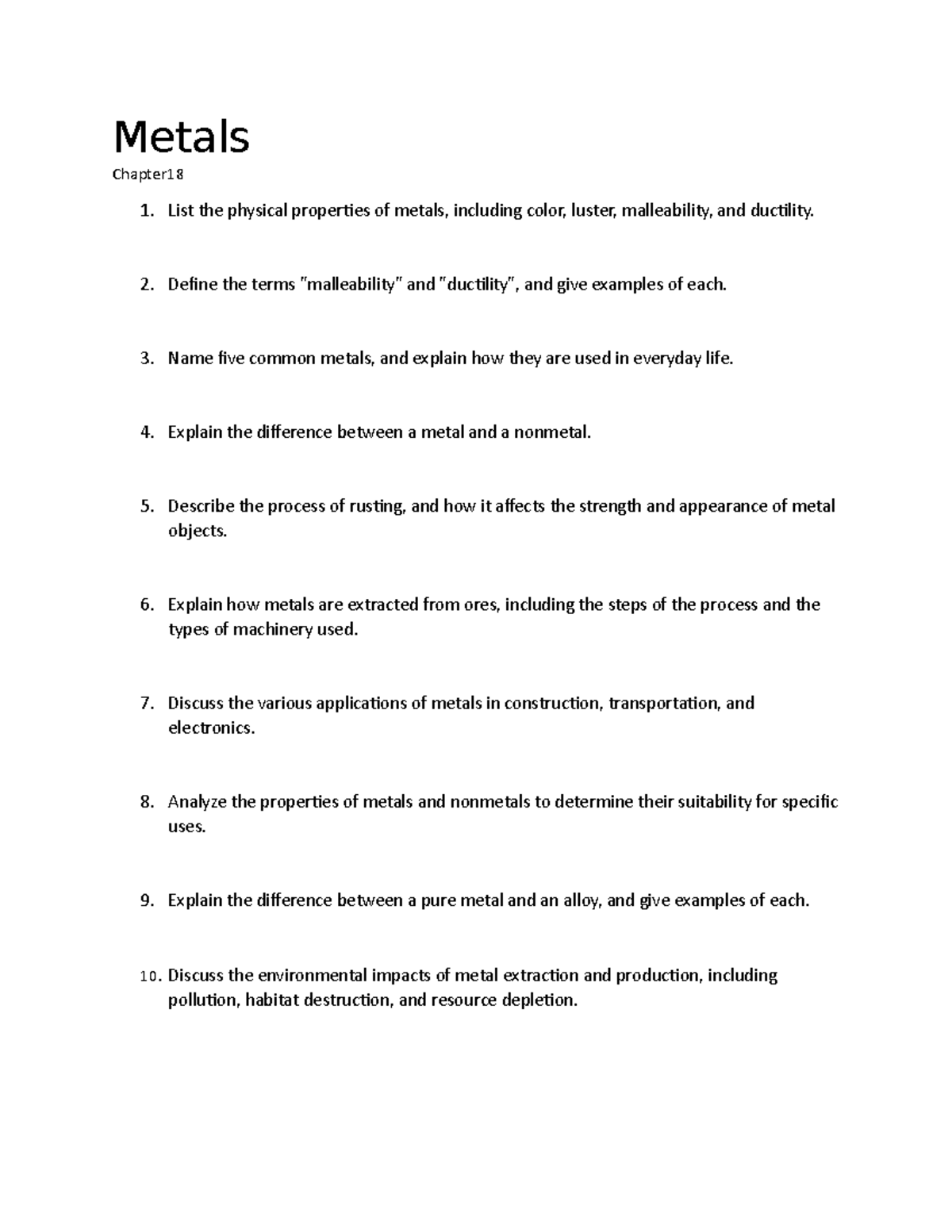 Metals Self made Chemistry Worksheet Metals Chapter List The metals-self-made-chemistry-worksheet-metals-chapter-list-the