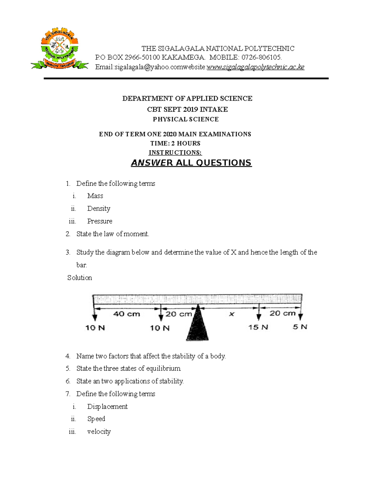 Cbt tem 2 exam - good for revision - THE SIGALAGALA NATIONAL ...