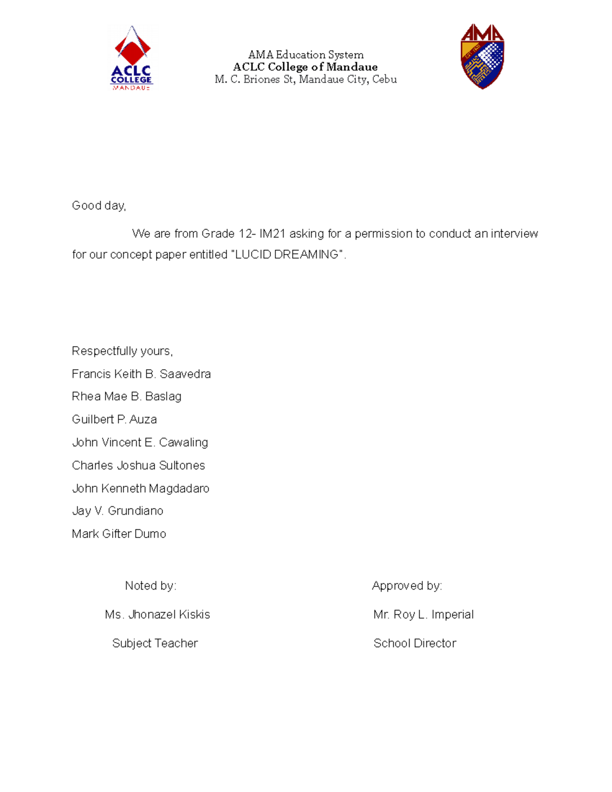 Concept Paper Template 2 - ACLC College of Mandaue M. C. Briones St ...