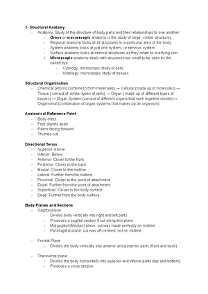 Structural anatomy - Notes week 1-12 - Structural anatomy notes - Week ...