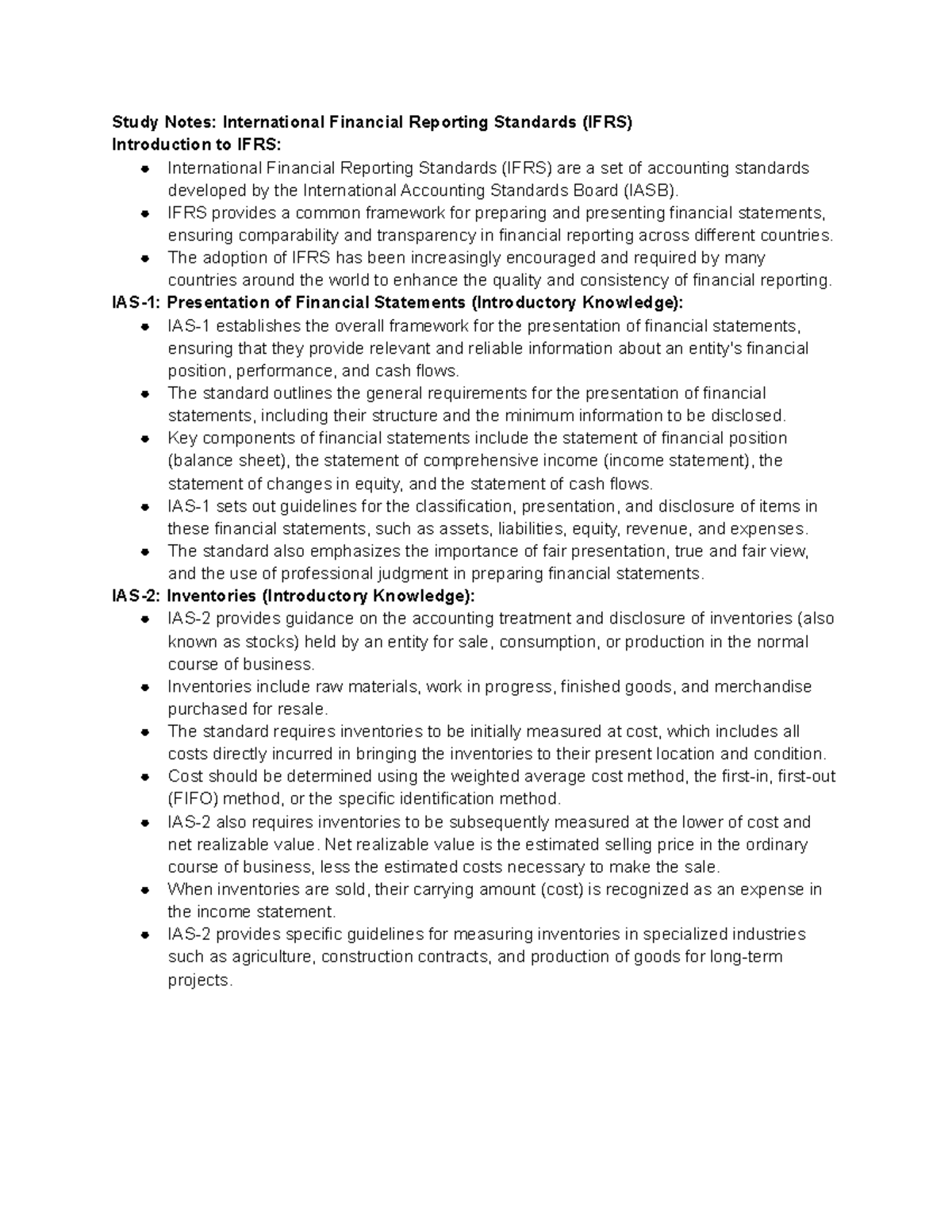 Study Notes International Financial Reporting Standards (IFRS) - ACCT ...