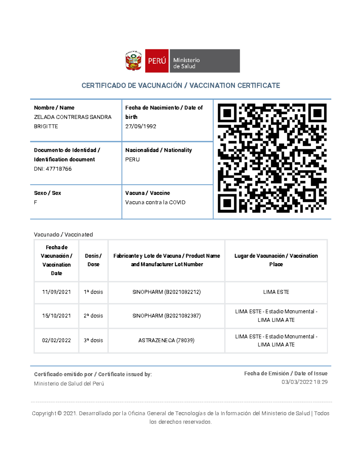 Minsa - Carnet Vacunación dfhfhdfh hdfhd dfh - Certificado emitido por ...