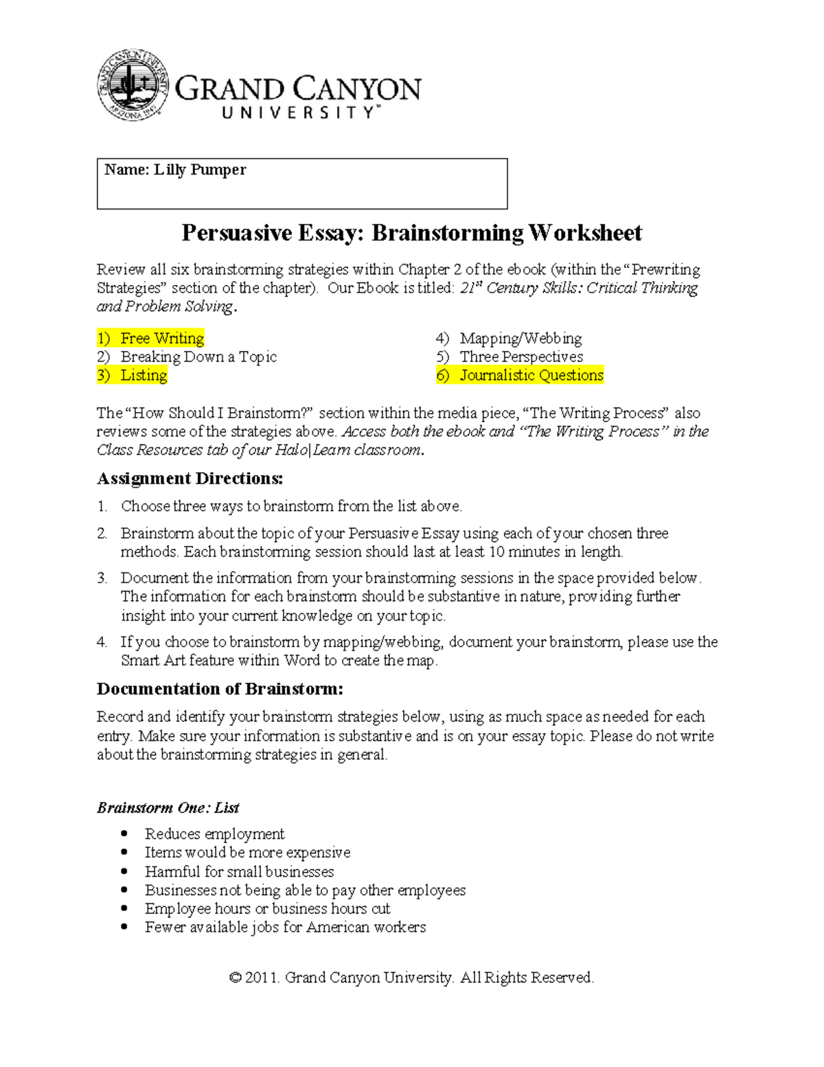 PHI105 T2 Brainstorming Worksheet 4 13 2023 - Name: Lilly Pumper ...