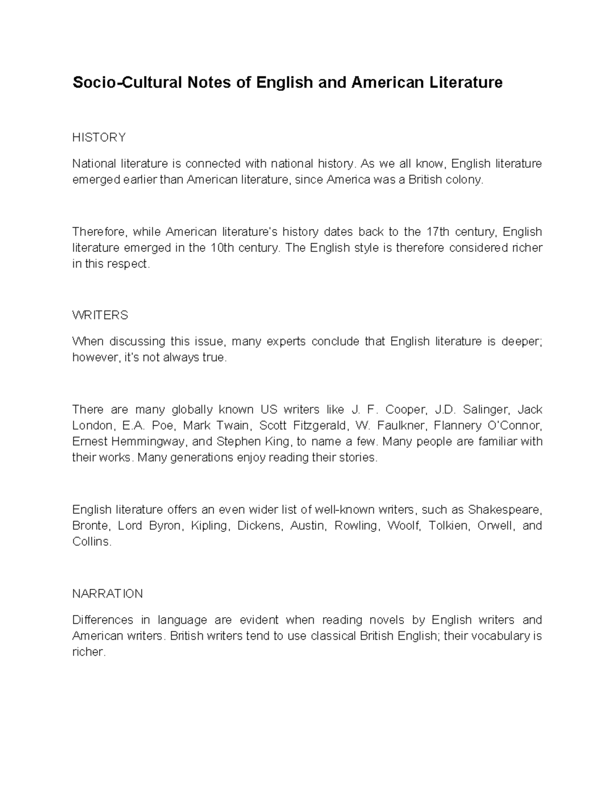 Midterm - study worksheets - Socio-Cultural Notes of English and ...