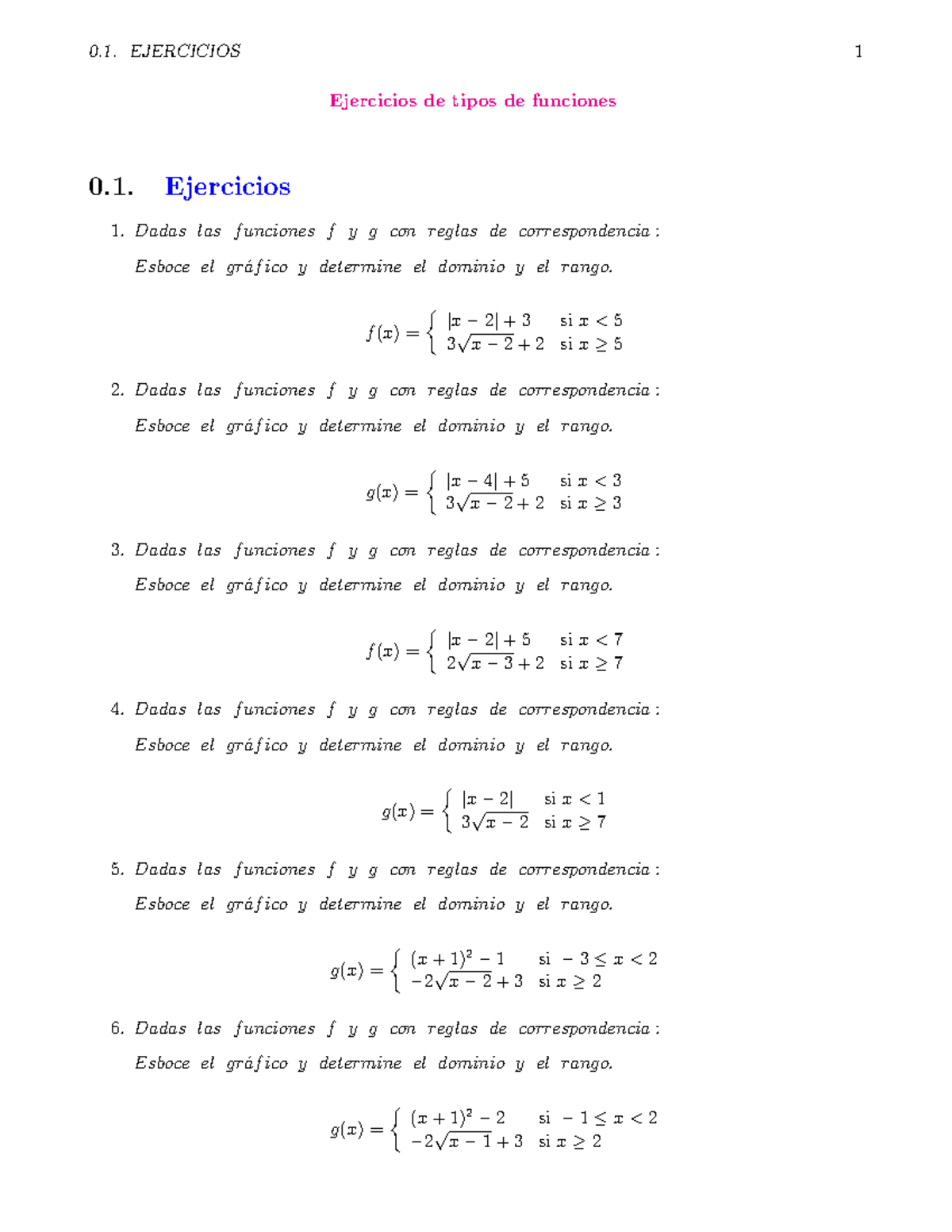 Ejercicios de tipos de funciones - 0. EJERCICIOS 1 Ejercicios de tipos de funciones 0 ...