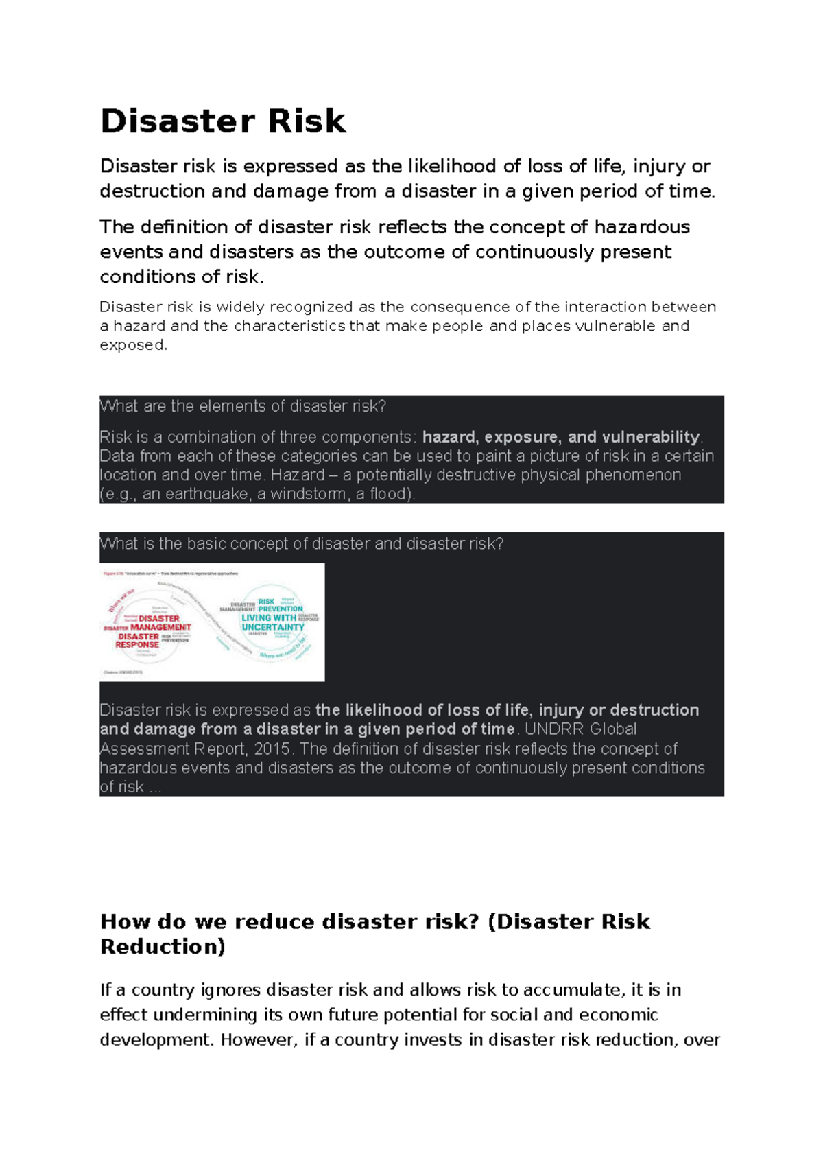 Disaster Risk Management Unit-5 - Disaster Risk Disaster risk is ...