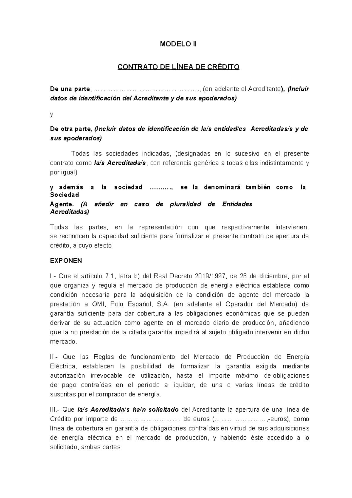 Modelo linea de credito - MODELO II CONTRATO DE LÍNEA DE CRÉDITO De una ...