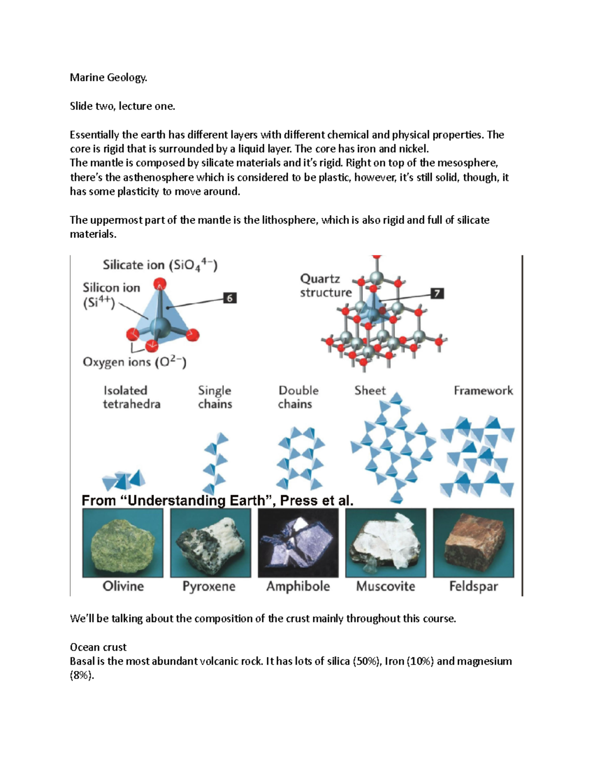 Marine Geology - Lecture notes 1 - Marine Geology. Slide two, lecture ...