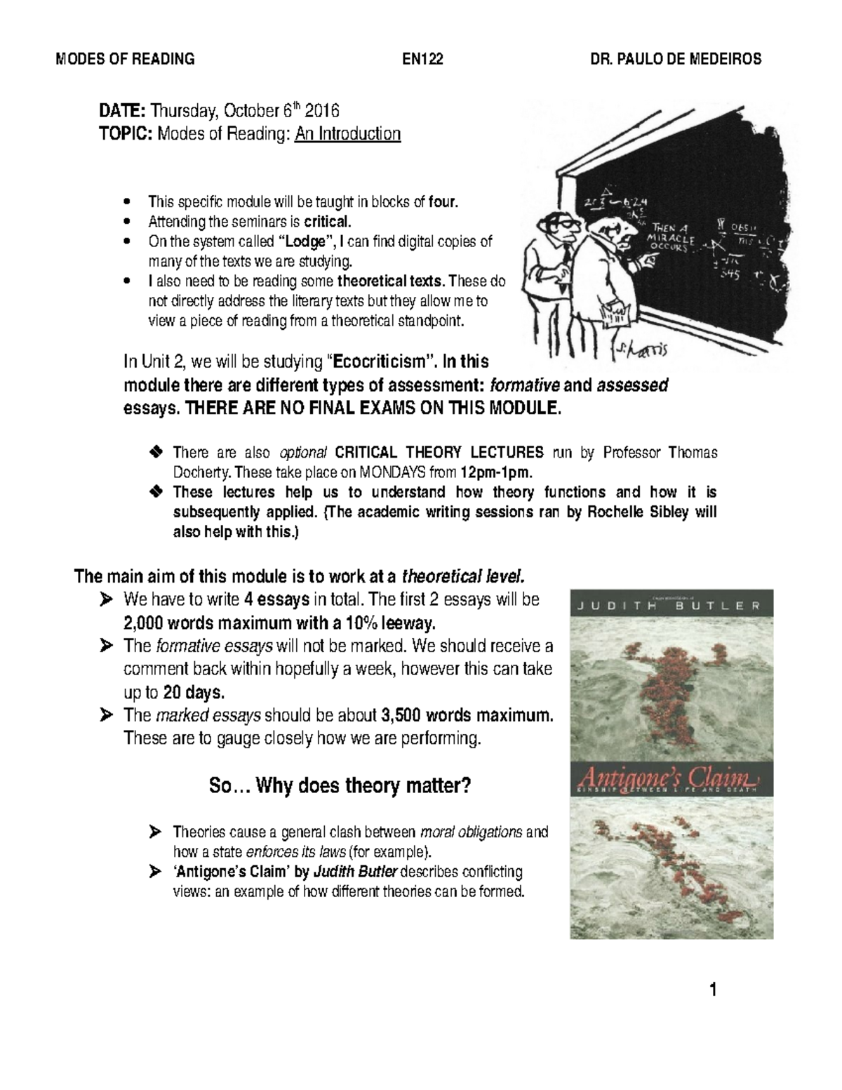 An Introduction to Modes of Reading - MODES OF READING EN122 DR. PAULO ...