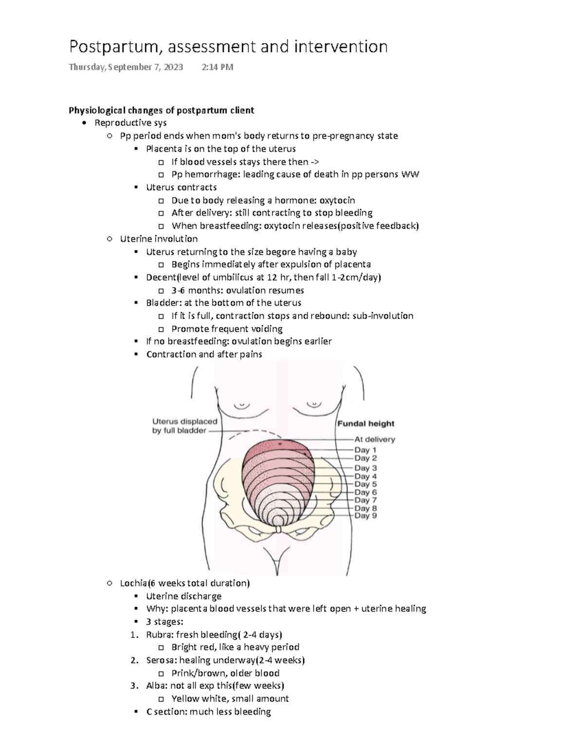 Lecture 2 Postpartum, assessment and intervention - Physiological ...