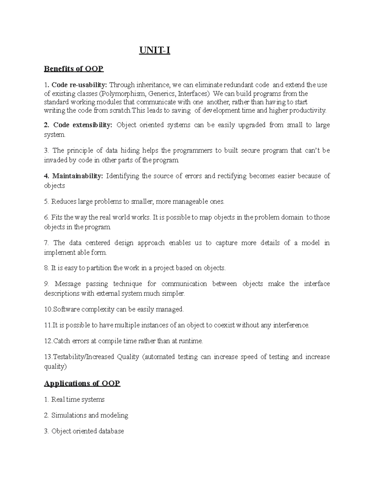 Unit1 Java Unit1 Java Unit I Benefits Of Oop 1 Code Re Usability Through