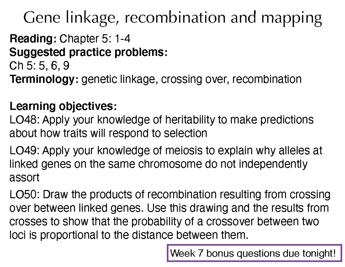 Genetics lec18 10 6 21 - Reading: Chapter 5: 1- Suggested practice ...