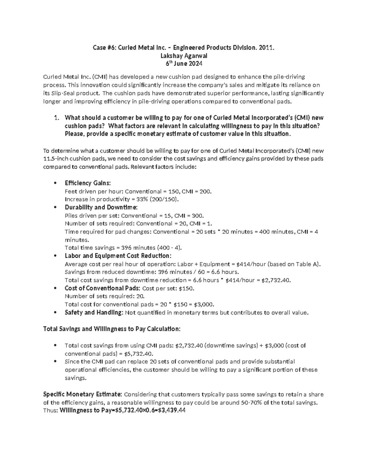 Case Assignment #3 Curled Metals - Case #6: Curled Metal Inc ...