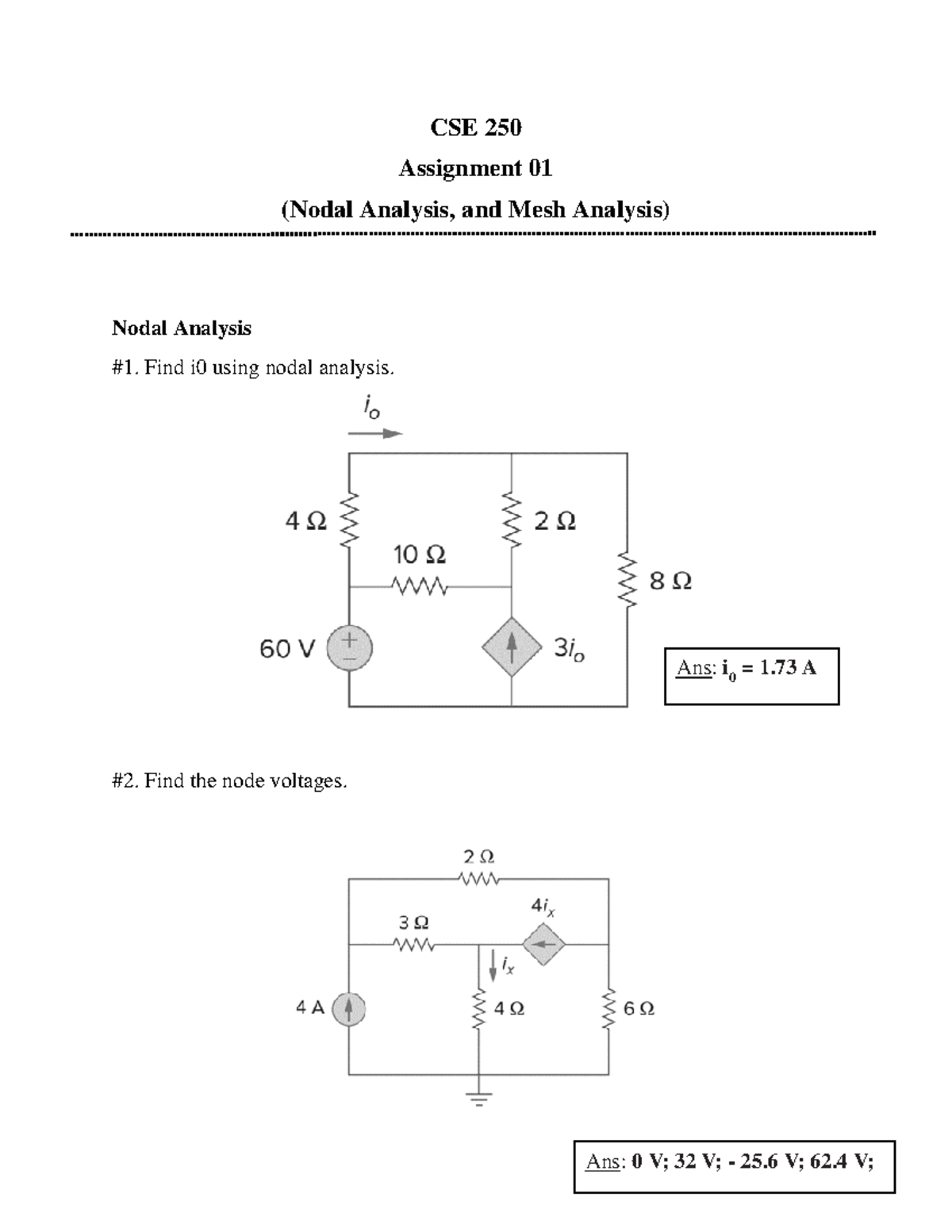 CSE250 Assignment 1 questions - CSE 250 Assignment 01 (Nodal Analysis, and Mesh Analysis) Nodal ...