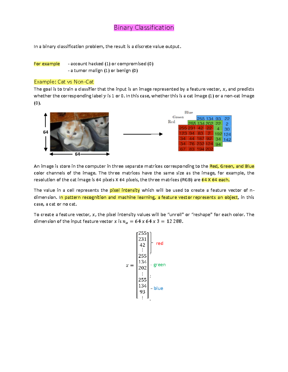 1 Binary Classification Binary Classification In A Binary Classification Problem The Result