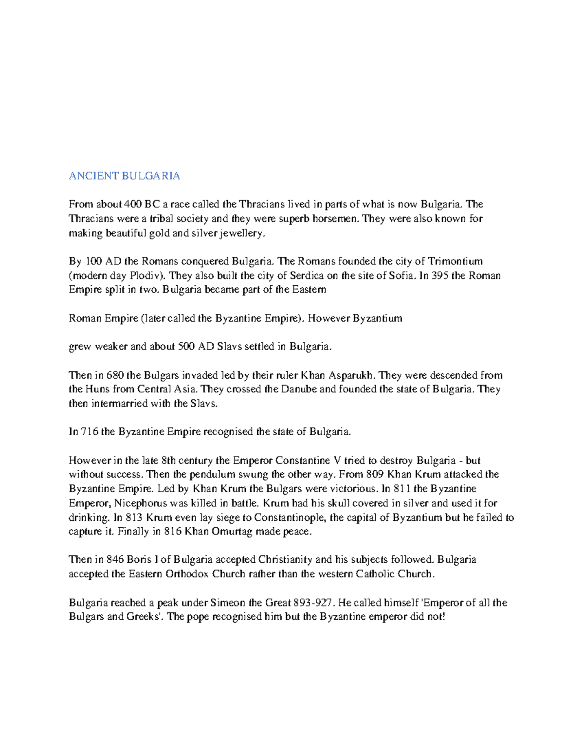 Ancient Bulgaria - asdsa - ANCIENT BULGARIA From about 400 BC a race called the Thracians lived ...