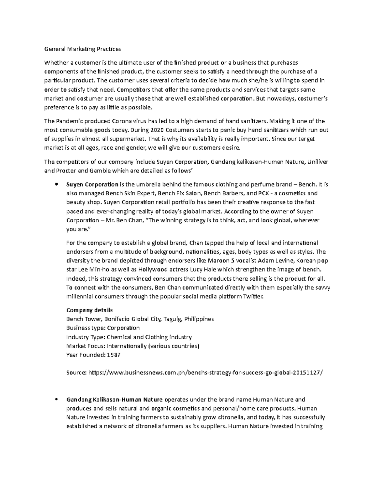 General Marketing Practices - General Marketing Practices Whether a ...