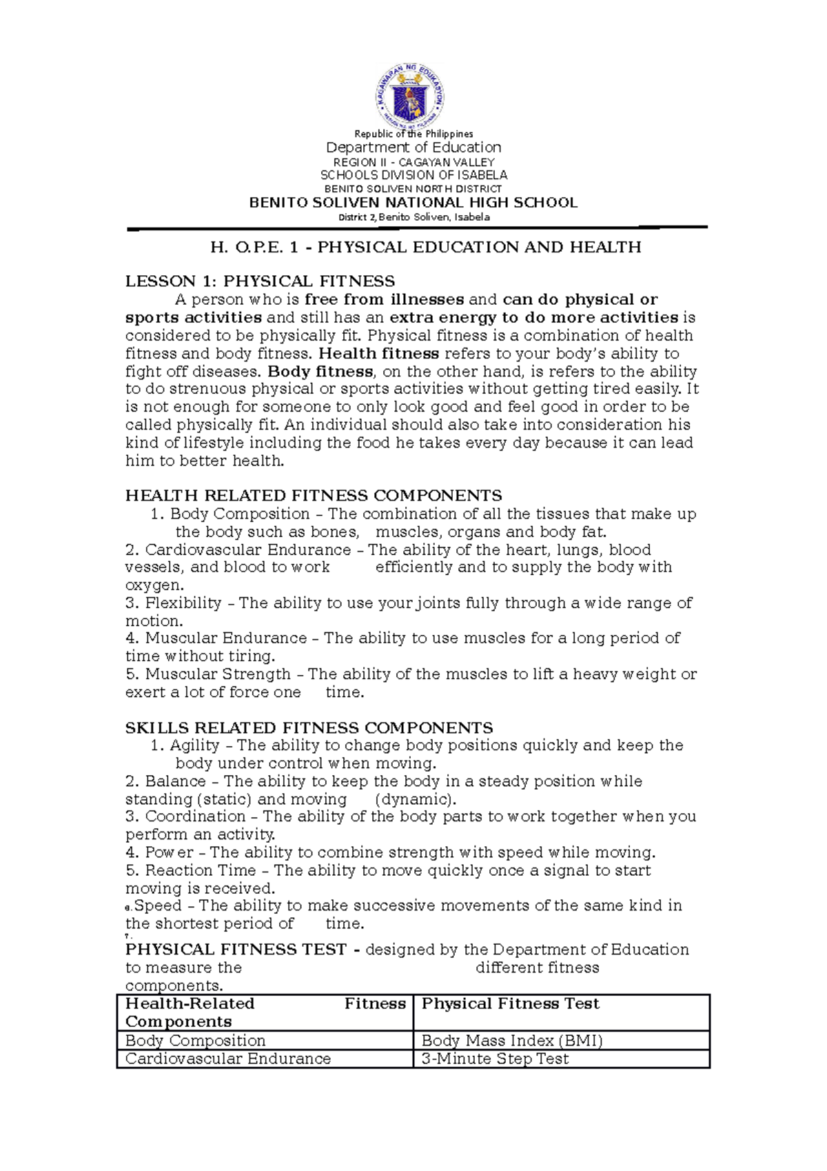 H.O.P.E. W1-W2 - reference for physical fitness, physical activity, and ...