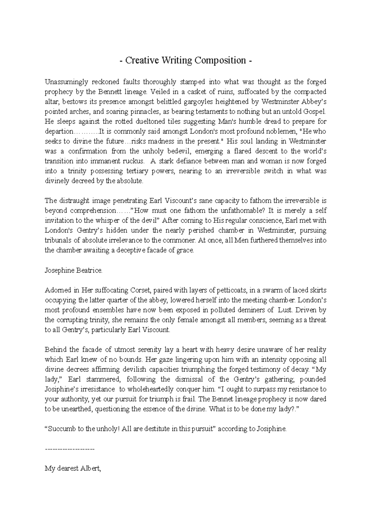 Extension 1 English - Creative Writing Composition (Assessment Task 1 ...