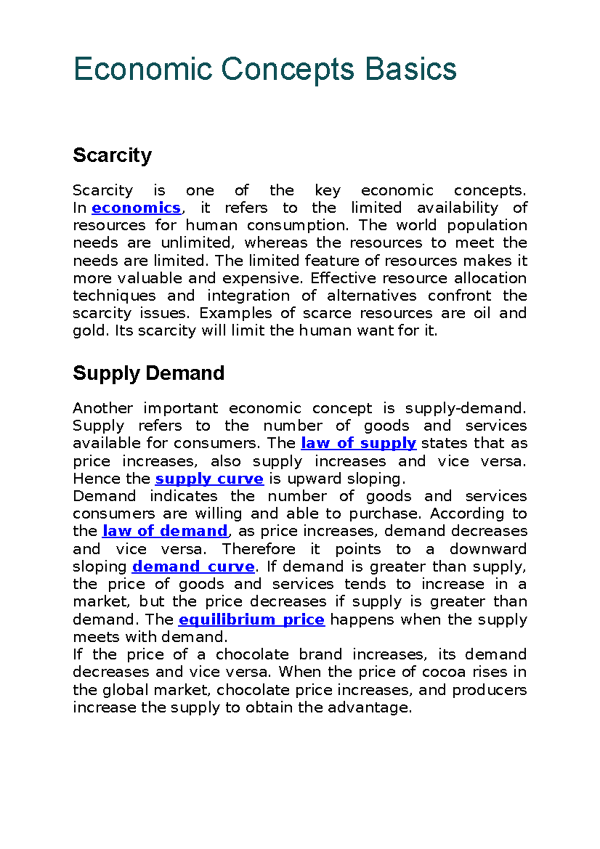 Economic Concepts Basics - Economic Concepts Basics Scarcity Scarcity ...