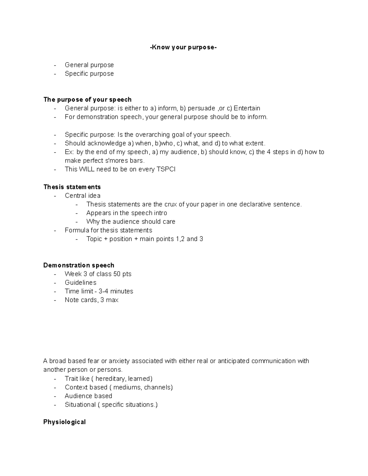 COMM Small section notes -Know your purpose- General purpose Specific ...