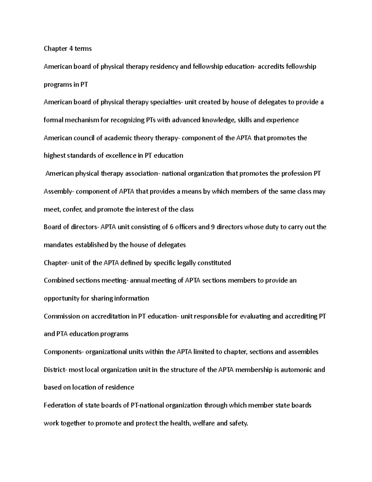 Chapter 4 terms - therapy ed book PTA EXAM - Chapter 4 terms American ...