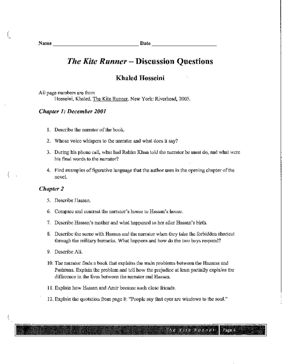 Kite Runner Discussion Questions - Literary Appreciation - Studocu
