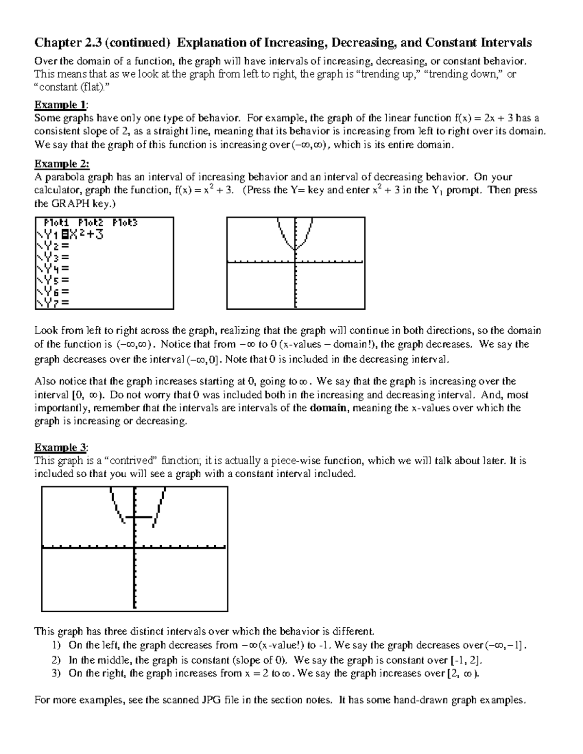 Ch 2.3 Explanation of Increasing, Decreasing, and Constant Intervals ...