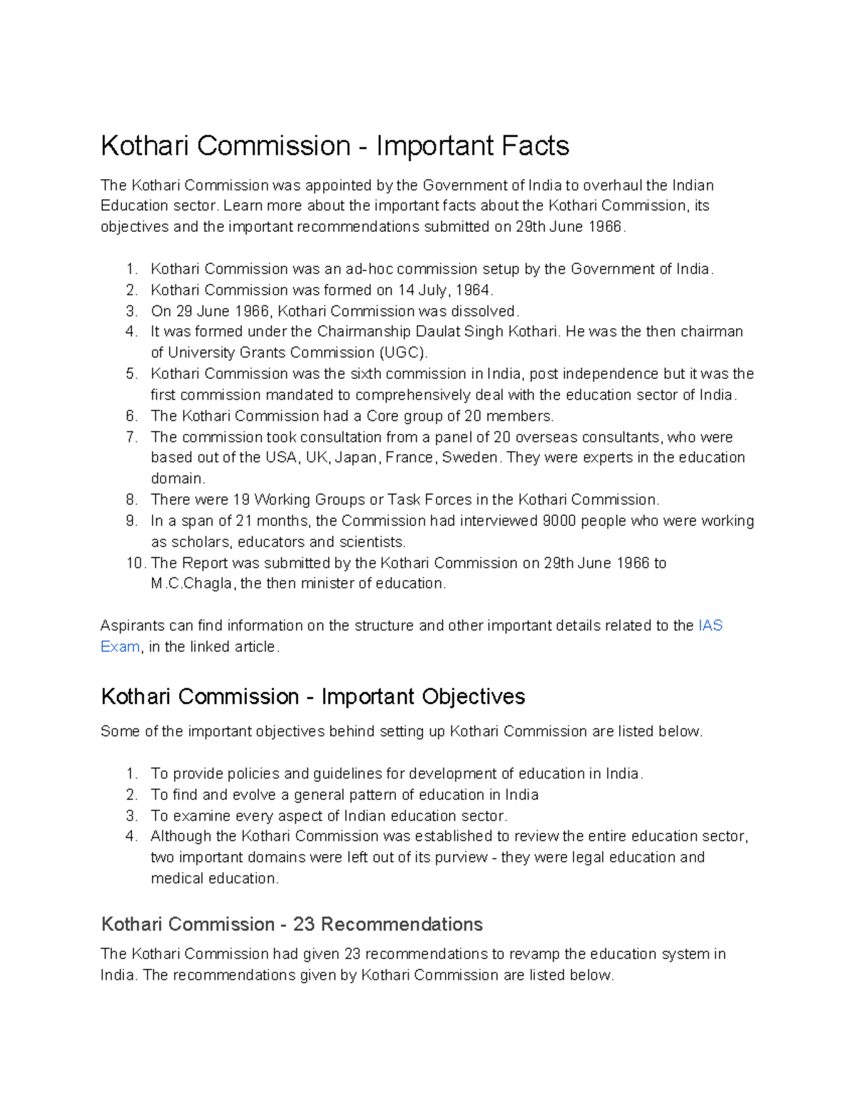 Kothari-Commission - Kothari Commission - Important Facts The Kothari ...