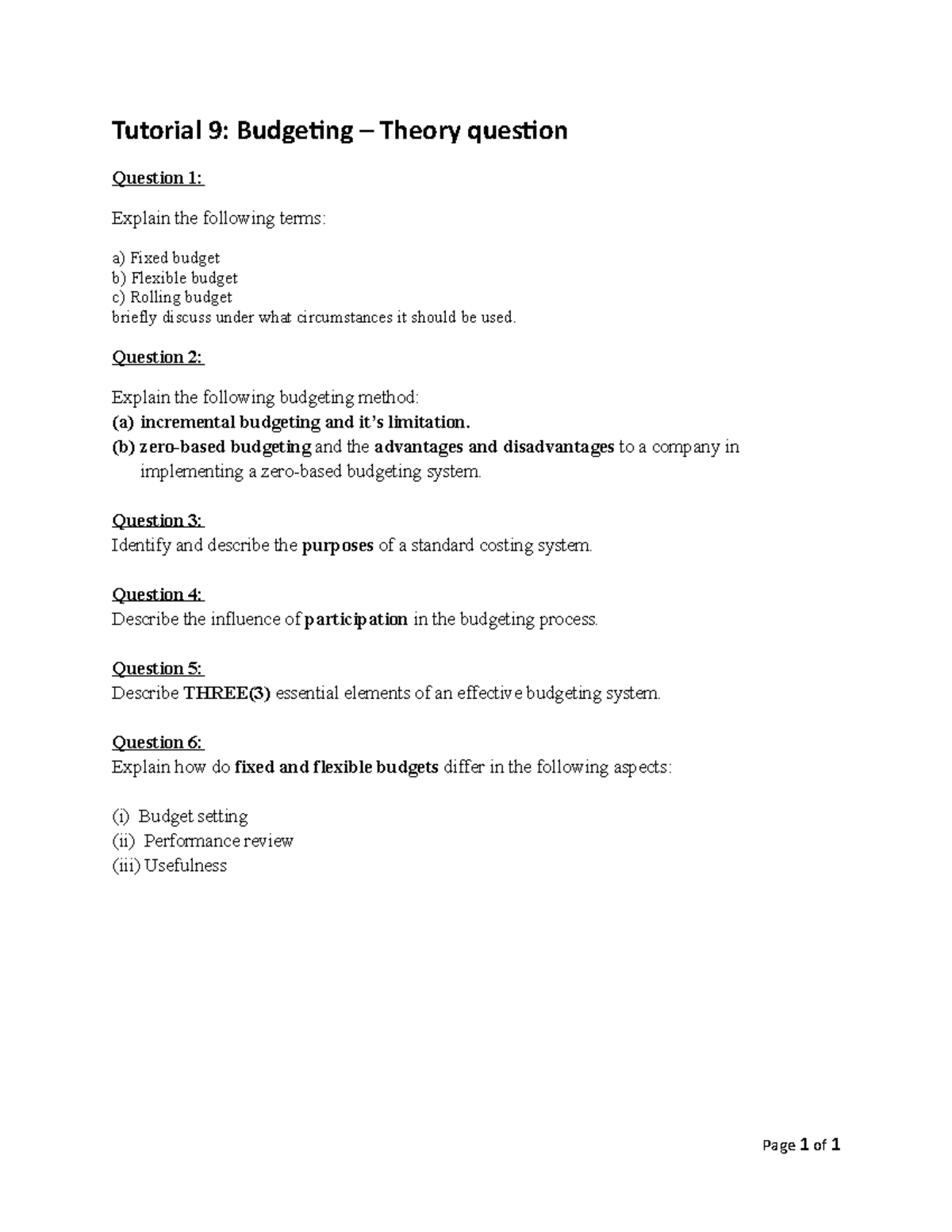 Tutorial 9 Budgeting - Goodluck - Tutorial 9: Budgeting – Theory ...