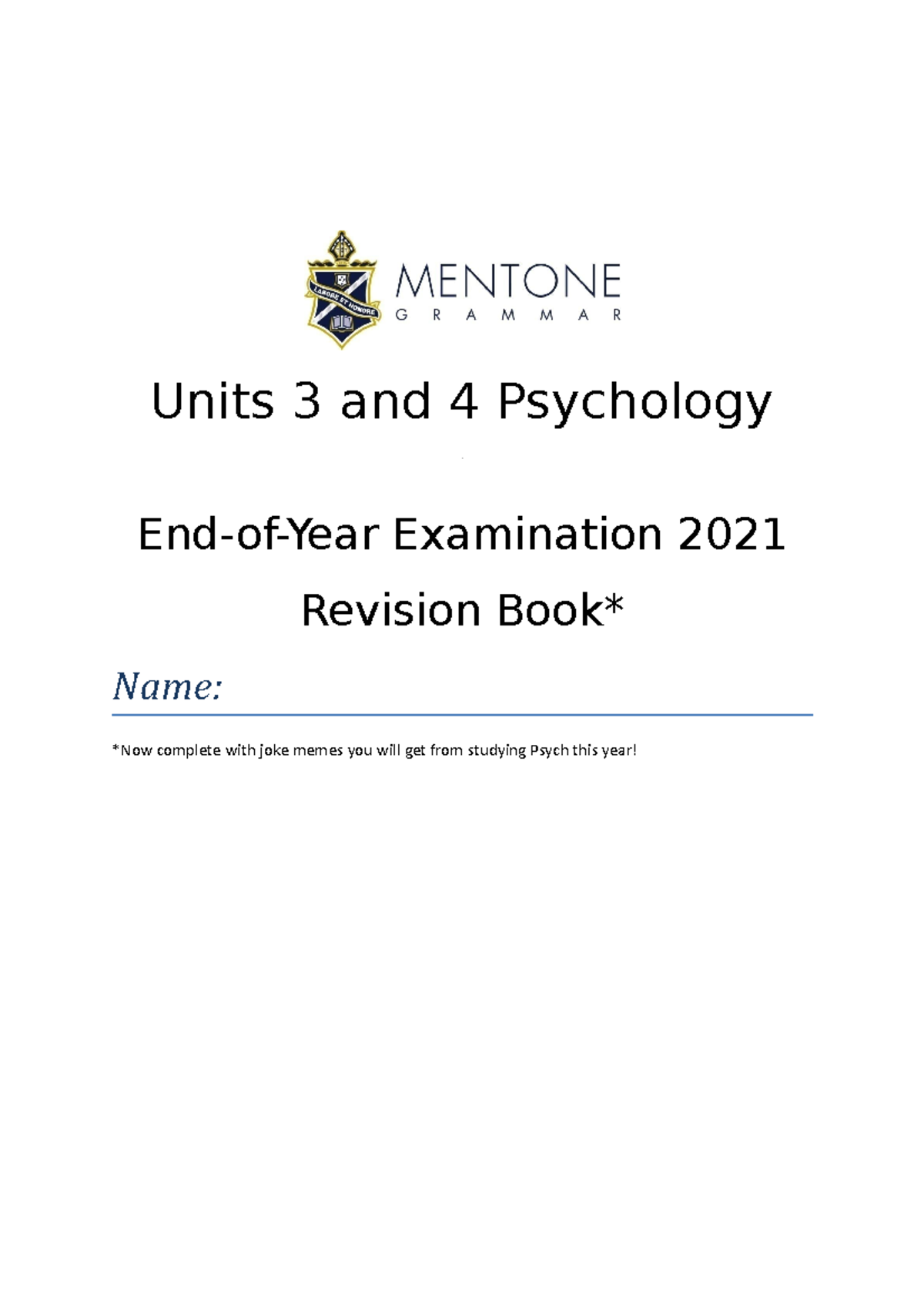 Unit 3 and 4 Psychology revision booklet- 2021 - Units 3 and 4 ...