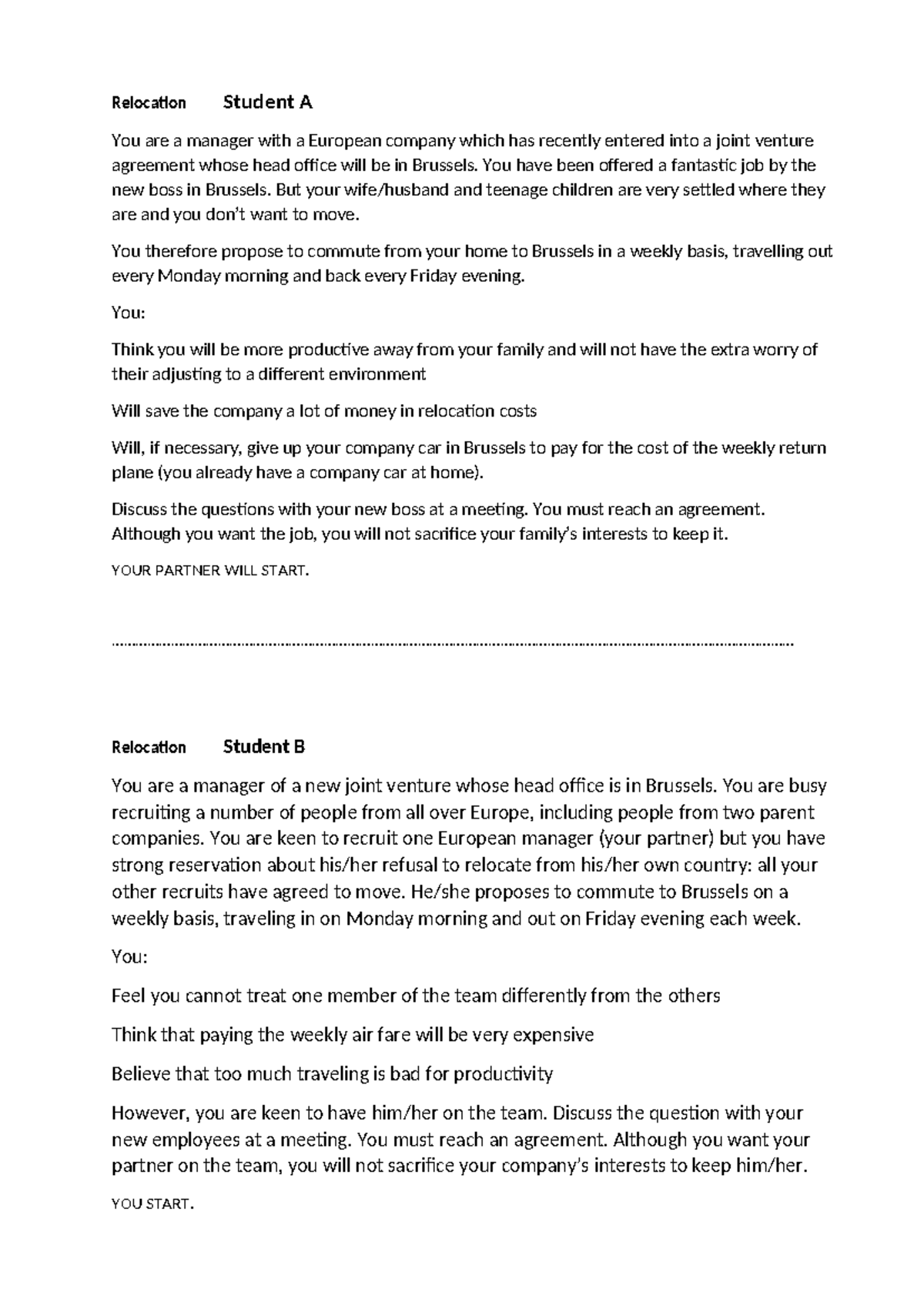 Assignment 1 - let read it - Relocation Student A You are a manager ...