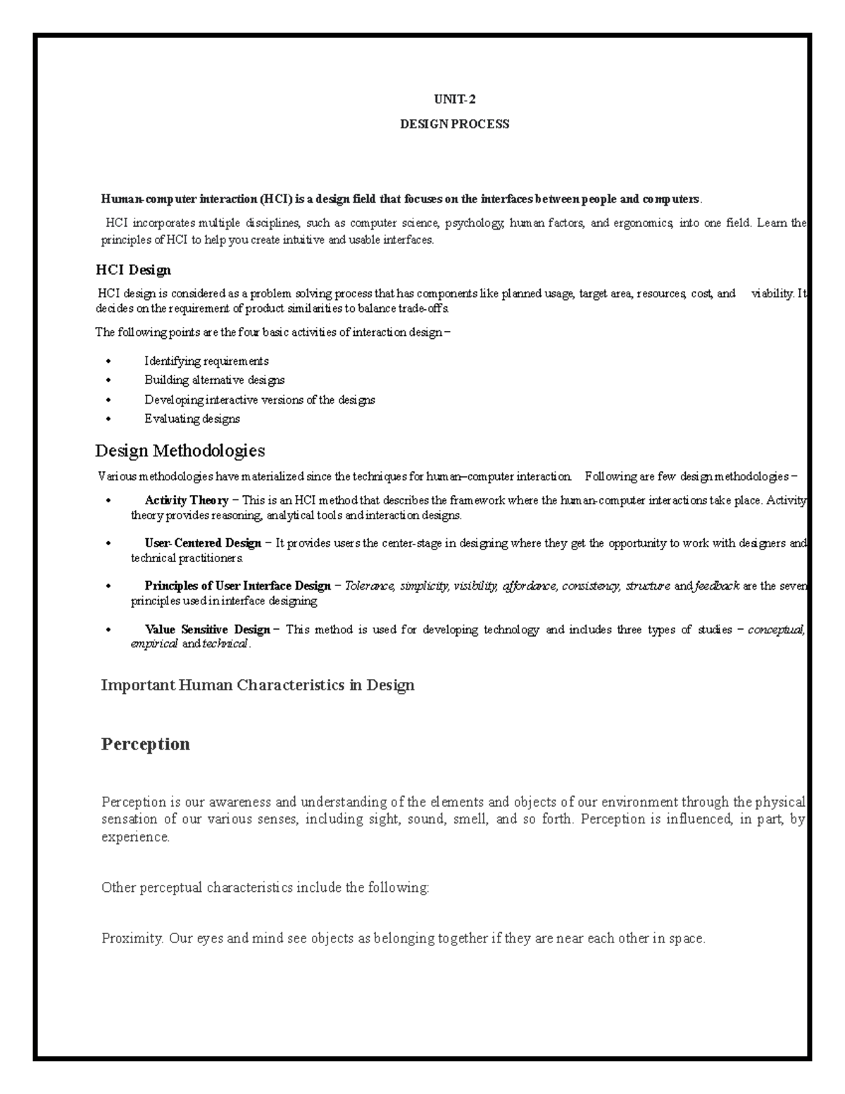 HCI-UNIT 2 - IT notes - UNIT- DESIGN PROCESS Human-computer interaction ...