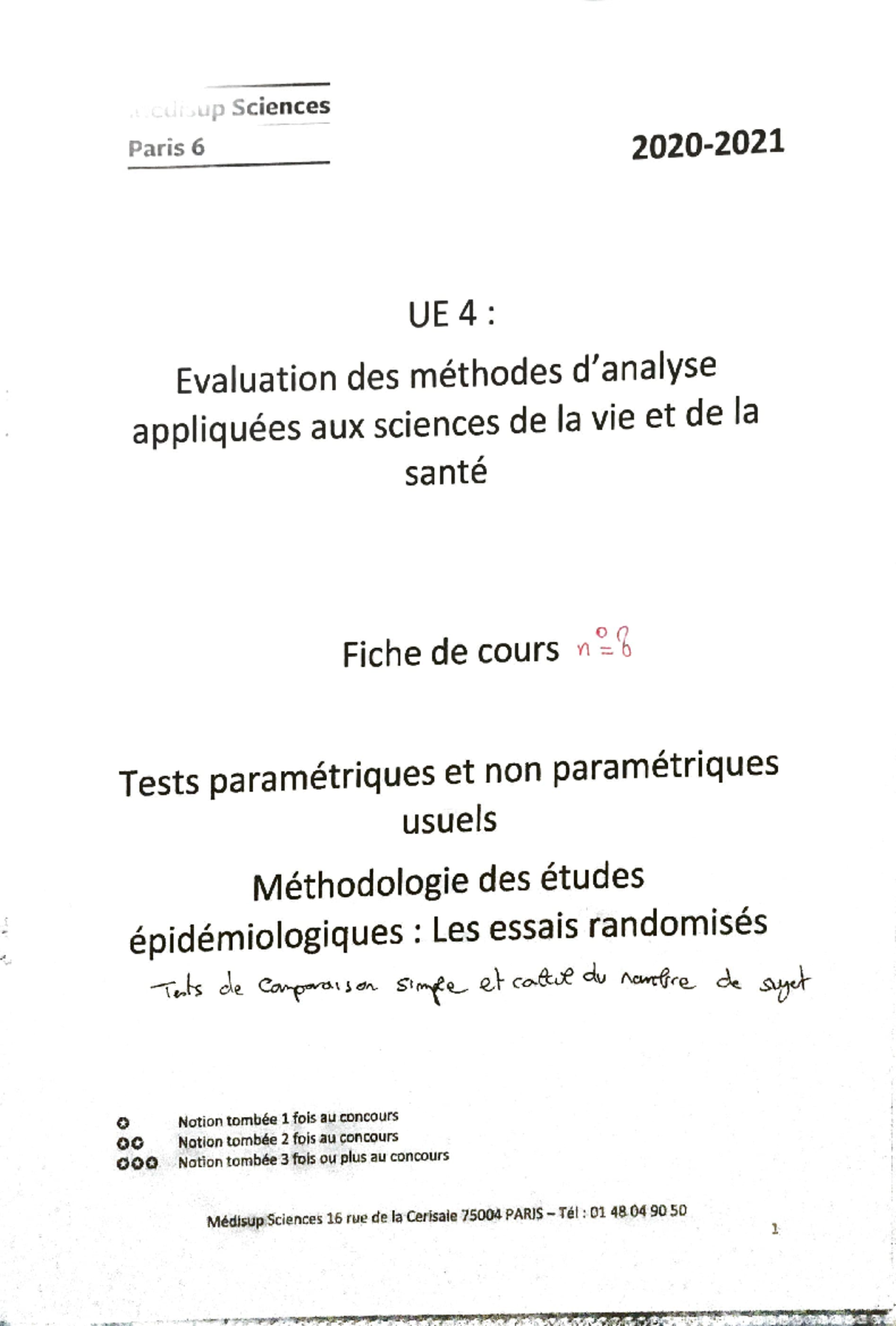 8 Test Paramétriques - up Sciences Paris 6 UE4: 2020- Evaluation des ...