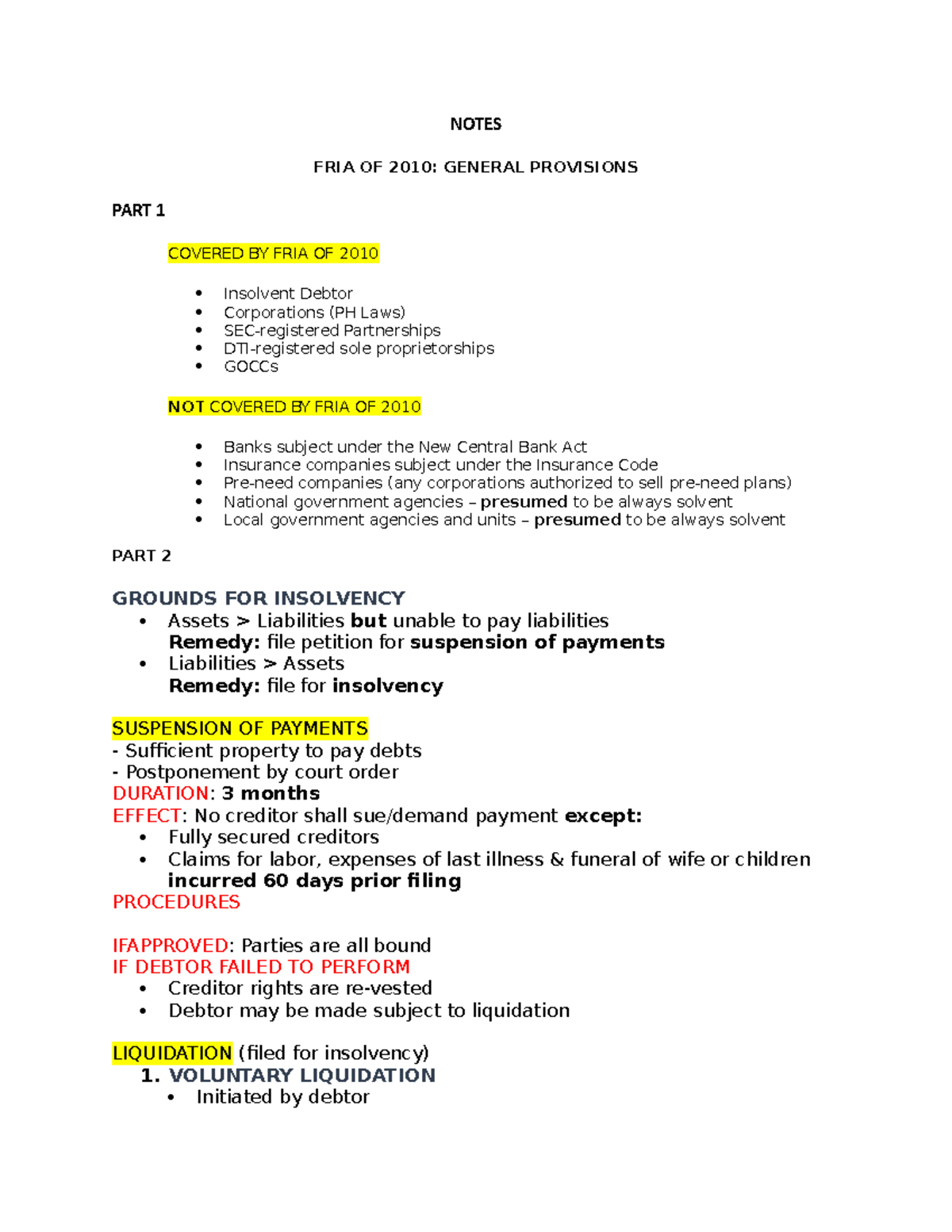 FRIA OF 2010- General Provisions Notes - NOTES FRIA OF 2010: GENERAL ...