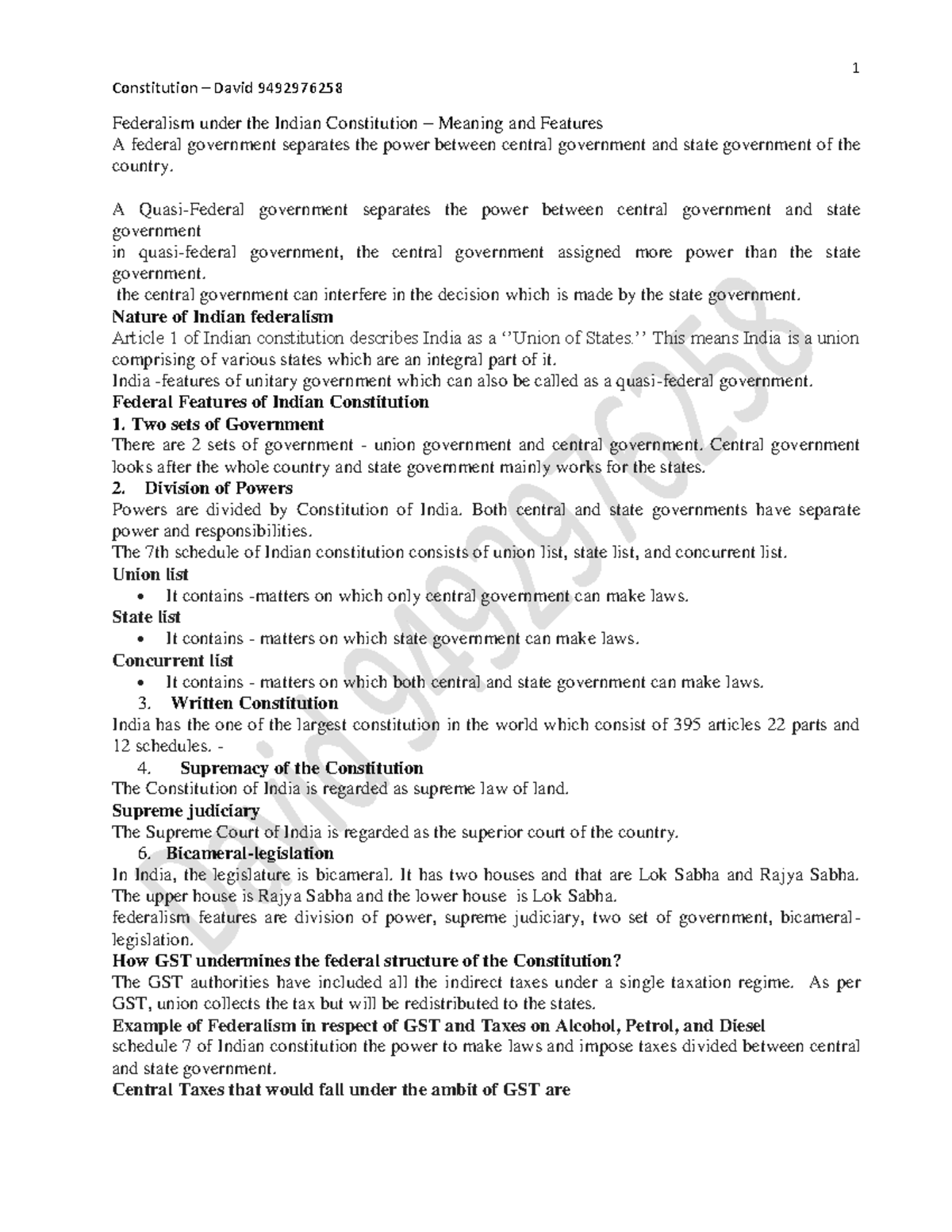 All Constitution 2 over - Constitution – David 9492976258 Federalism ...