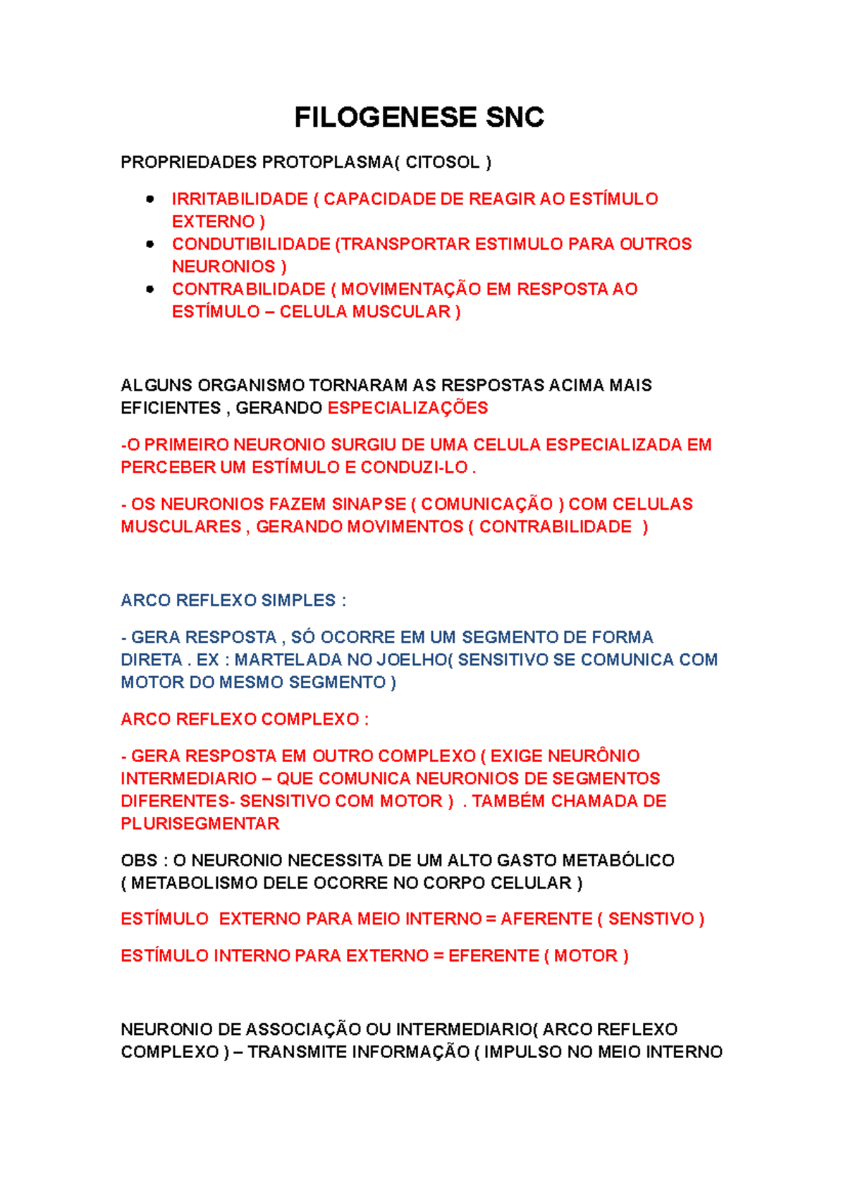 Filogenese Sistema nervoso central - FILOGENESE SNC PROPRIEDADES ...