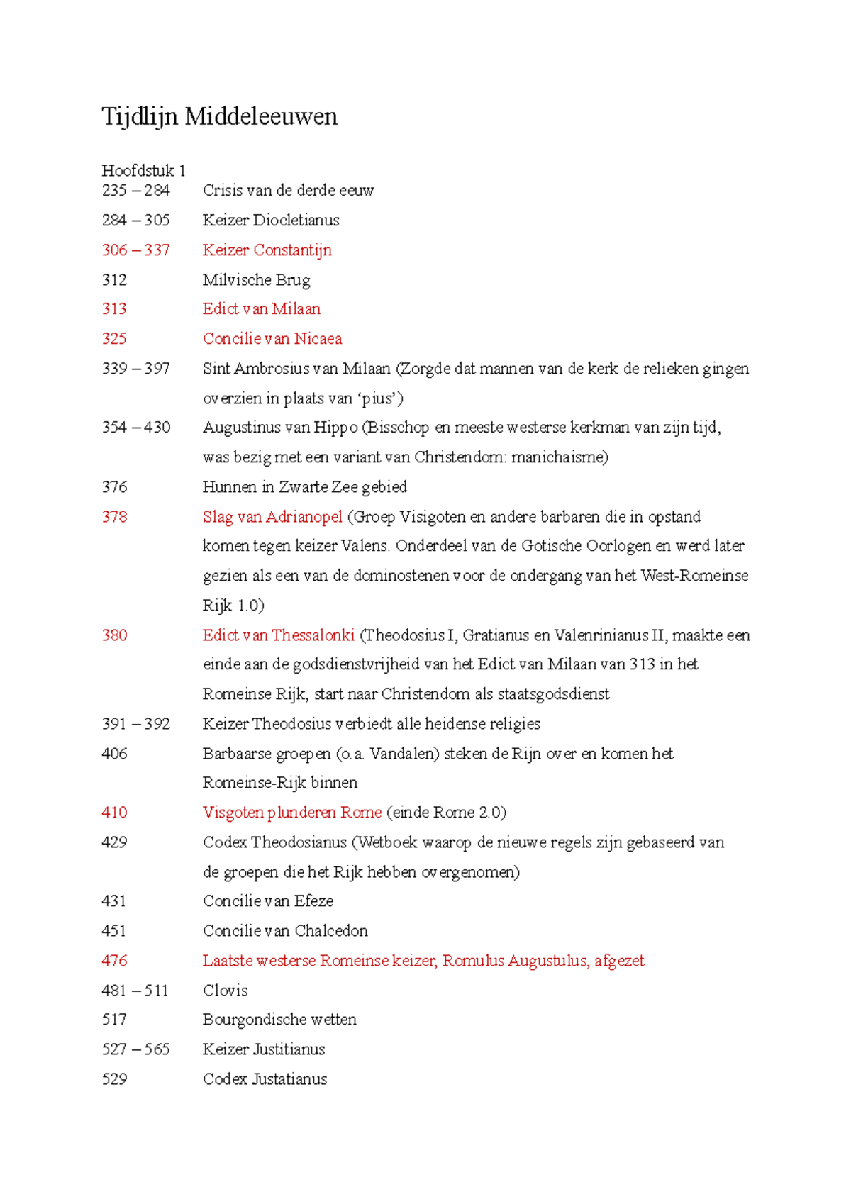 Tijdlijn Middeleeuwen - Tijdlijn Middeleeuwen Hoofdstuk 1 235 – 284 ...