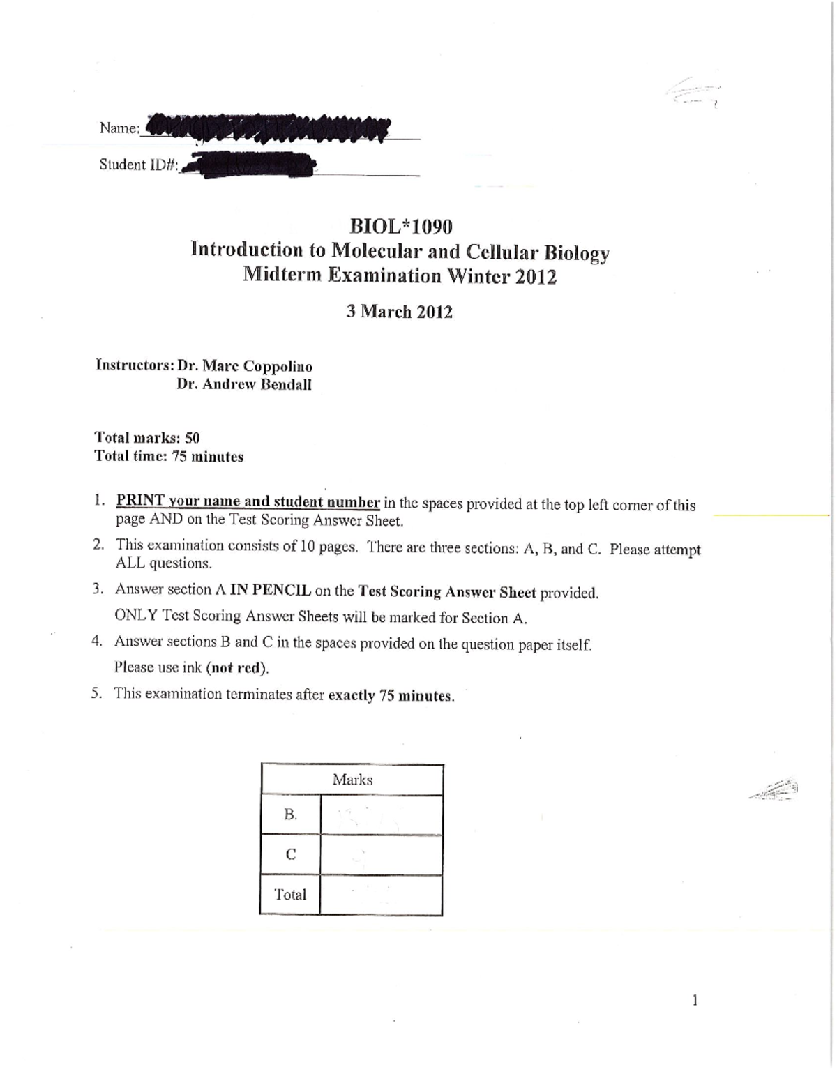 BIOL 1090 Midterm W12 - BIOL 1090 - Studocu