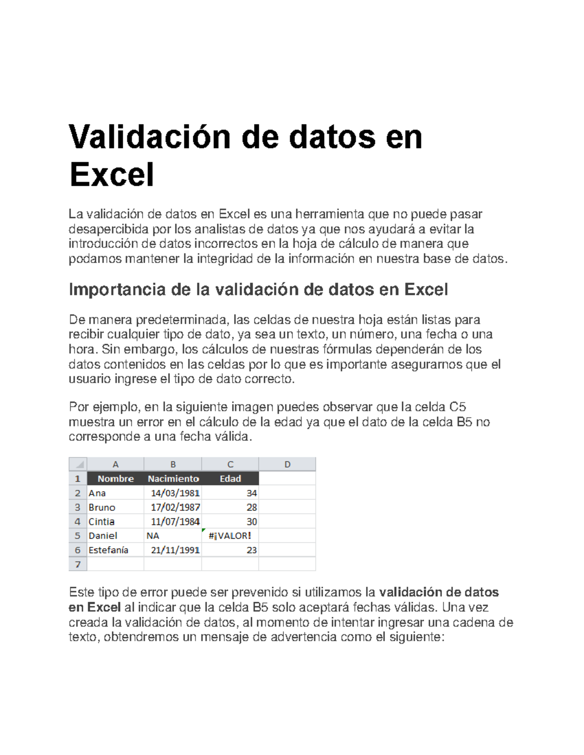 1-Validación de datos en Excel - Validación de datos en Excel La ...