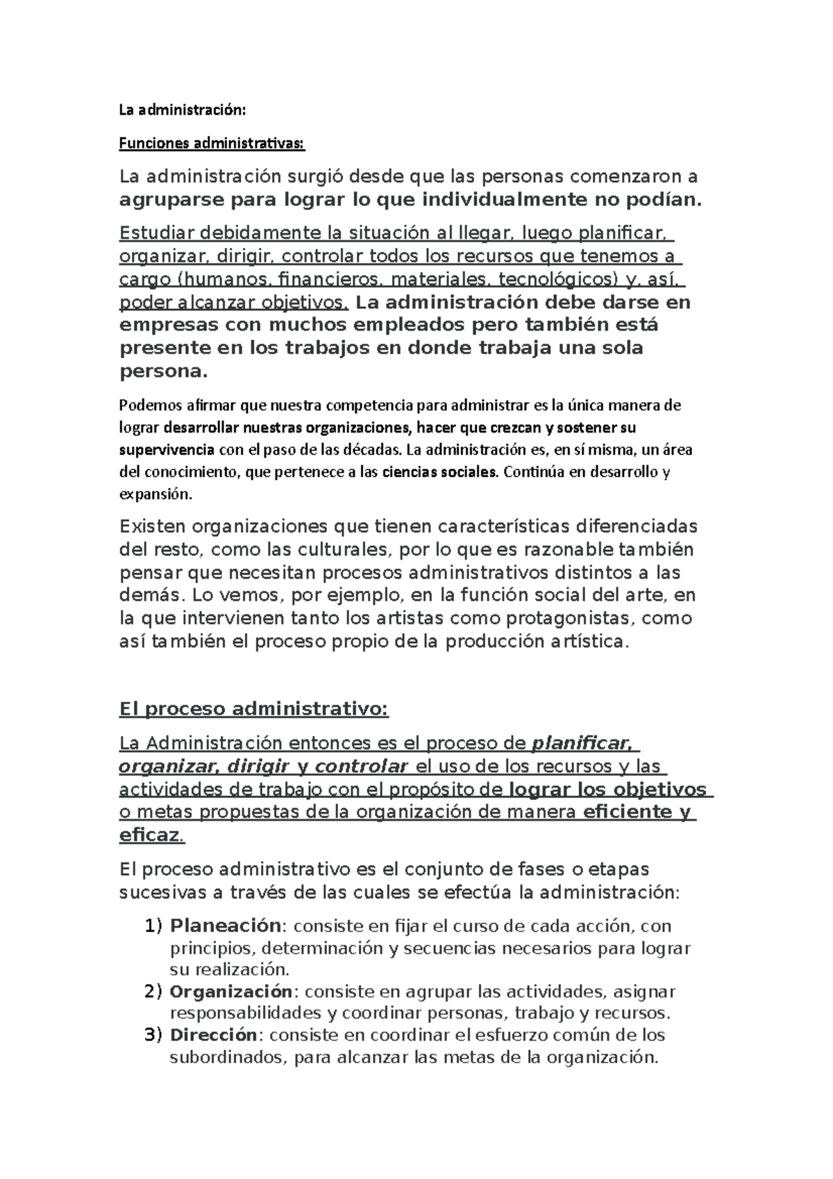 1- La administración - Resumen lectura 1 - La administración: Funciones ...