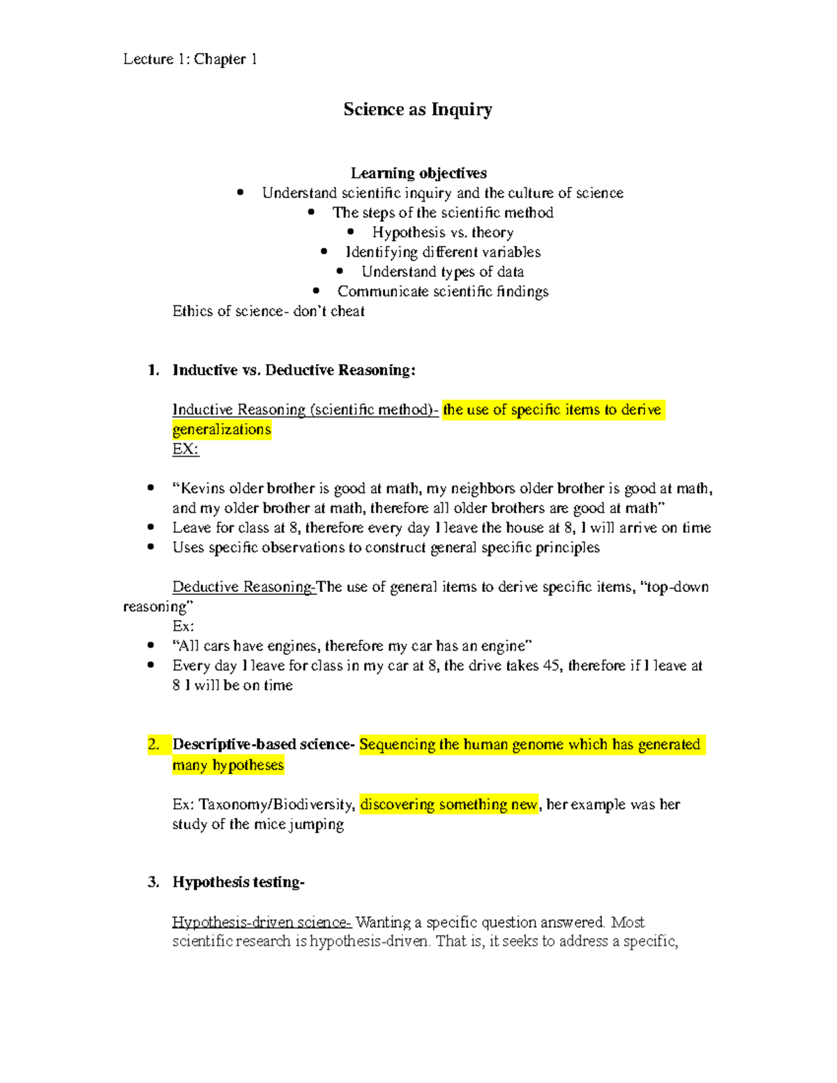 Science As Inquiry Lecture Notes - Science as Inquiry Learning ...