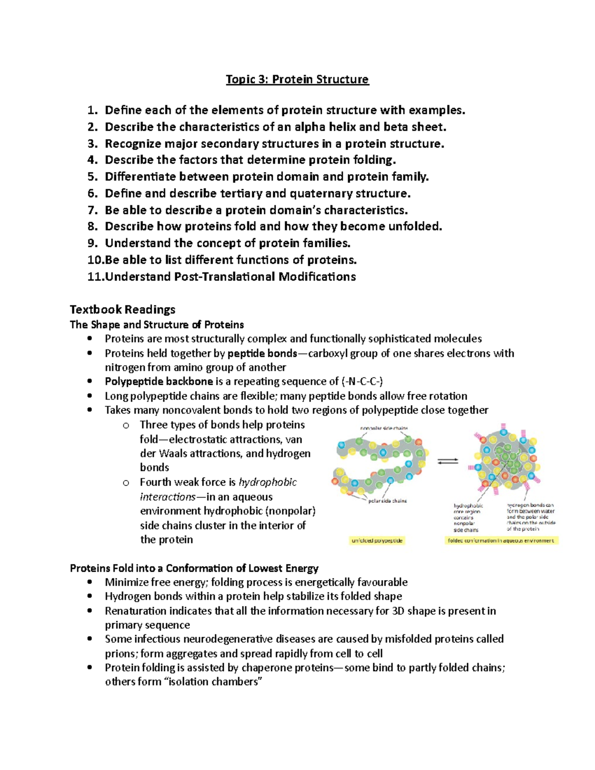 Topic 3 - Topic 3: Protein Structure 1. Define each of the elements of ...