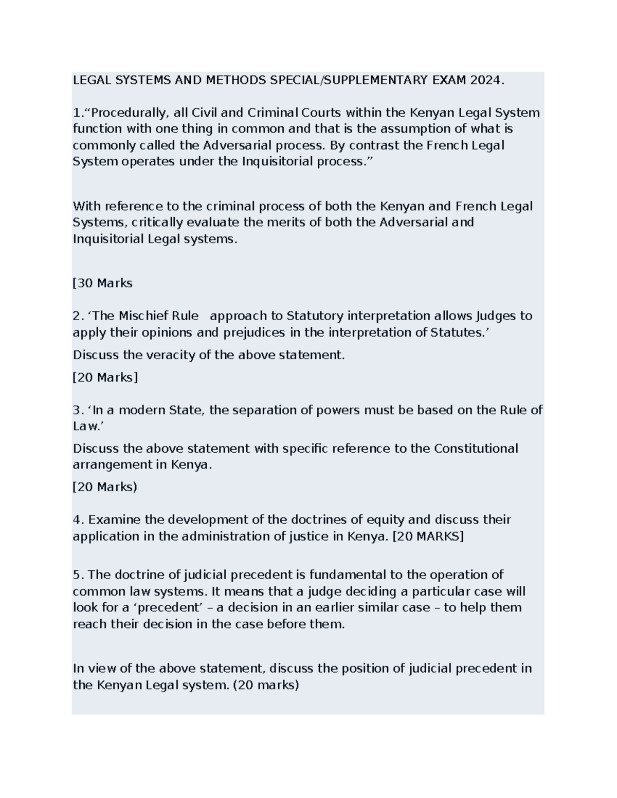 LEGAL SYSTEM AND METHODS EXAM - LEGAL SYSTEMS AND METHODS SPECIAL ...