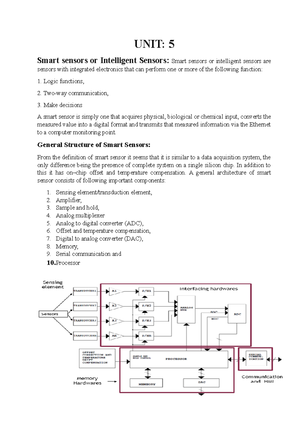 UNIT5 Notes - UNIT: 5 Smart sensors or Intelligent Sensors: Smart ...