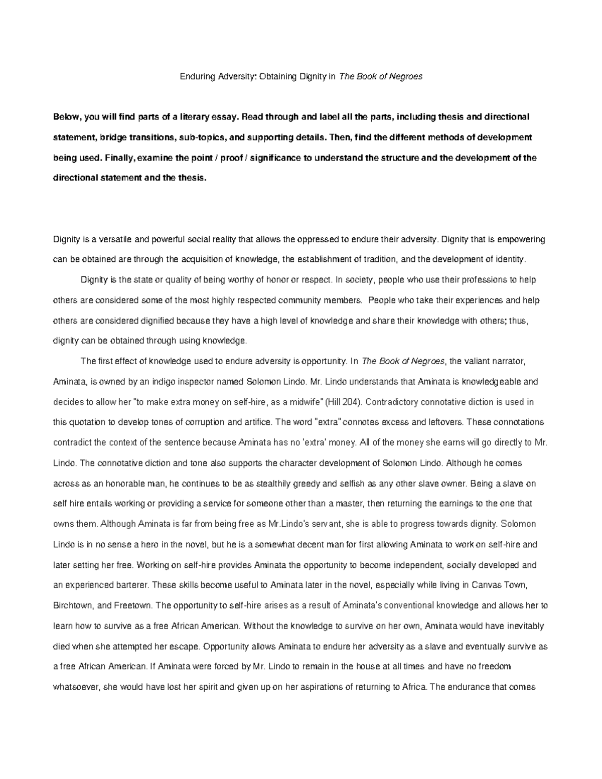 Sample Literary Essay Bridge Transitions - Enduring Adversity ...