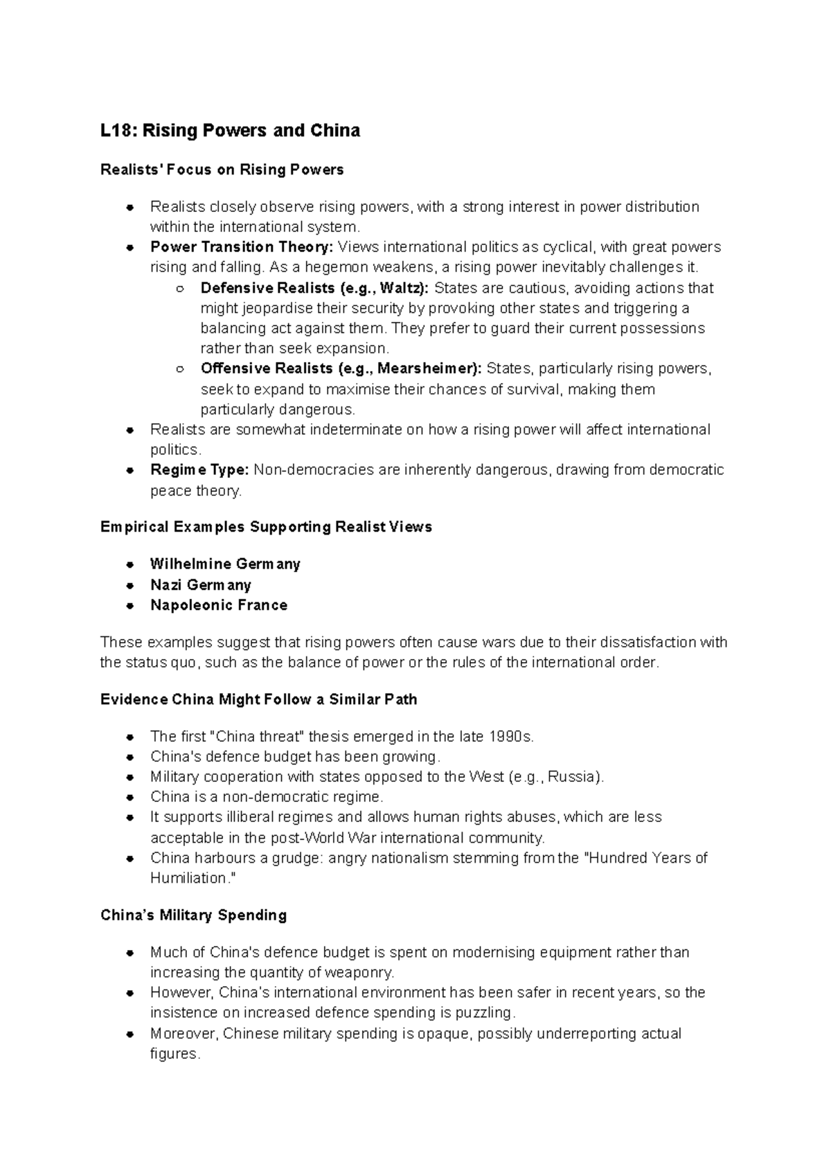 L18 Rising Powers and China - L18: Rising Powers and China Realists' Focus on Rising Powers ...